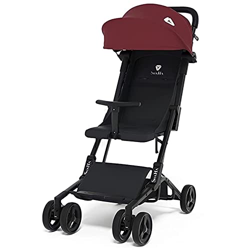 ShaHa Lightweight Stroller β Baby Travel Stroller for Toddlers β Foldable Compact Stroller for Travel, Airplane Stroller has Swivel Front Wheels, 1-Step Brake, Sun Canopy and Reclining Backrest Red