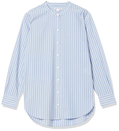 Amazon Essentials Women's Long Sleeve Tunic Poplin Shirt, Blue/White, Stripe, Small