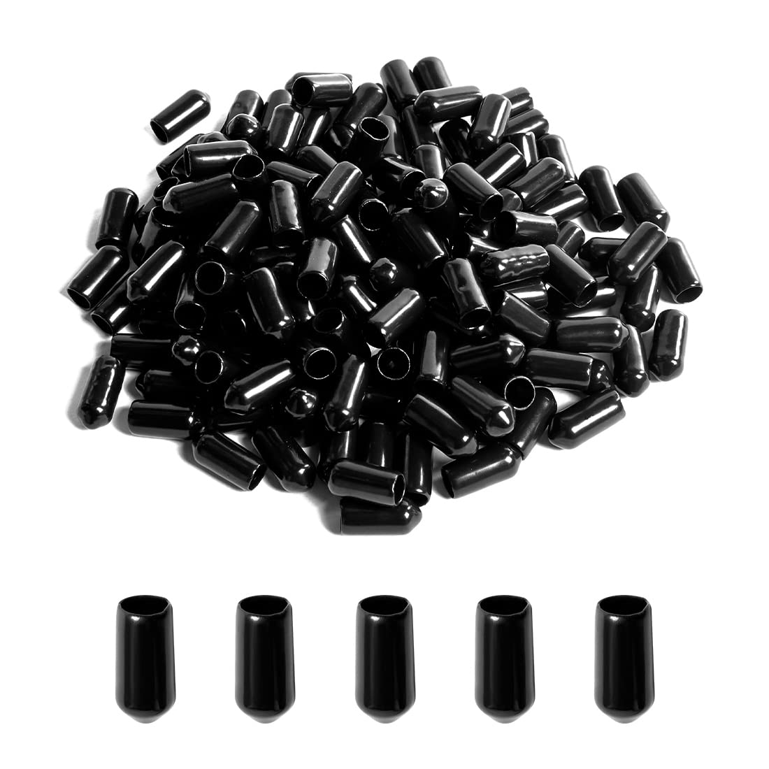 UTSAUTO 150Pcs Flexible End Caps Rubber End Caps Round Screw Thread Protectors Black Vinyl Blot Protector Safety Caps Kit for Tube Screw Bolt (6/25Inch, 6mm)