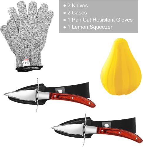 2 Pcs Oyster Shucking Knife, Level 5 Protection Oyster Shucking Gloves, Oyster Shucking Kits with Lemon Squeezer, Seafood Opener Kit Tools Gift