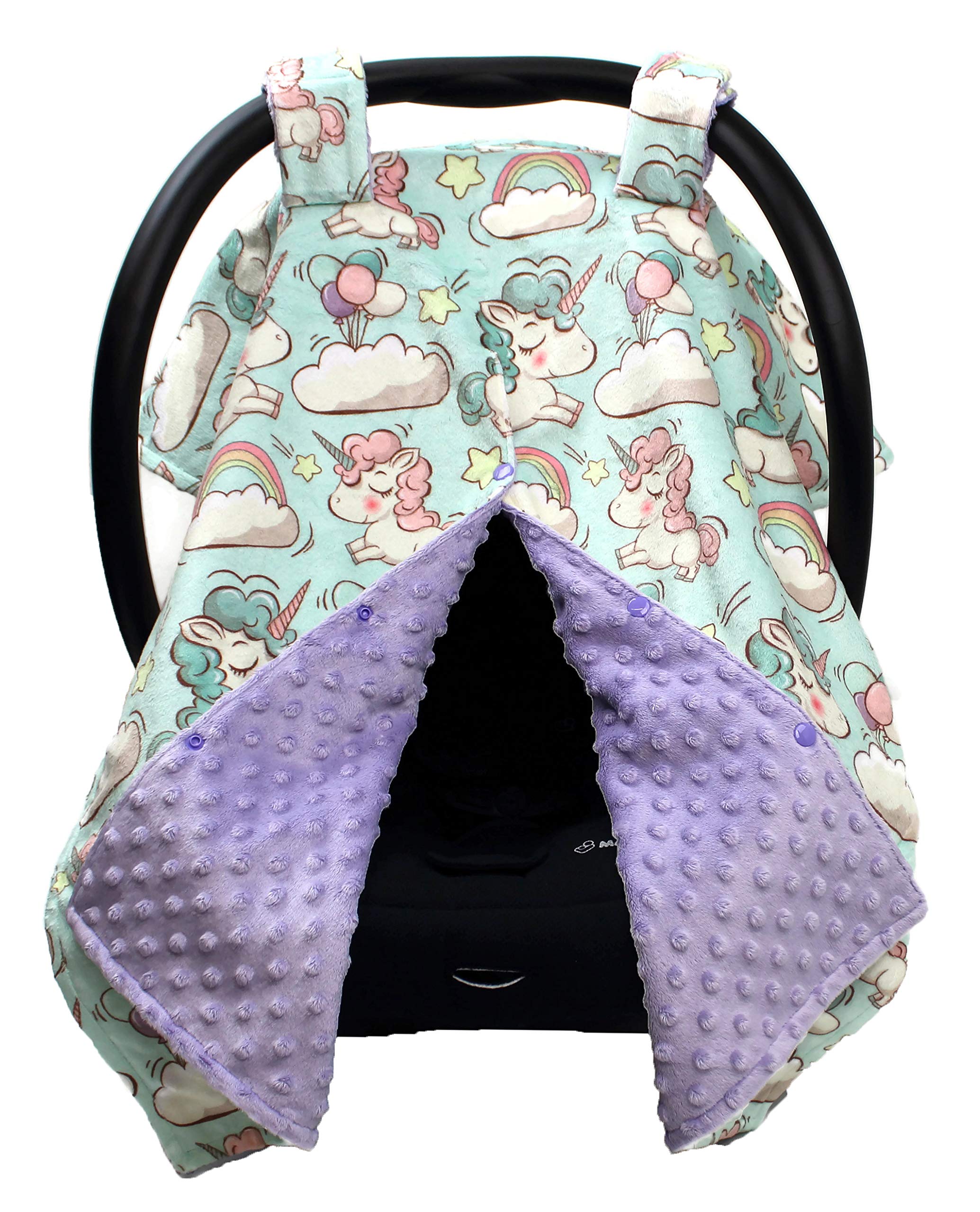 Dear Baby Gear - Baby Car Seat Canopy - Infant Car Seats Covers - Carseat Canopies for Boys and Girls - Carseat Cover with Snap Opening - Pastel Unicorns/Balloons/Clouds/Rainbows - Lavender Dot 30x40"