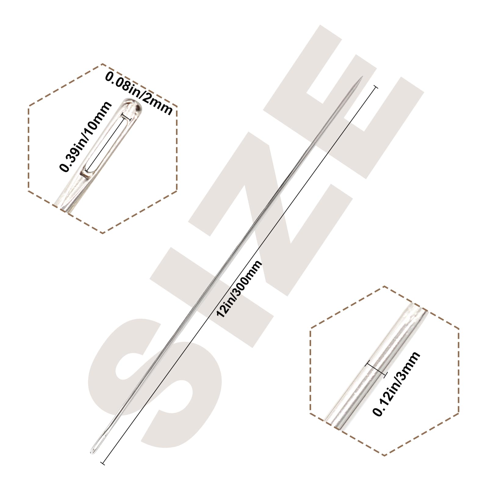 2 PCS 12'' Professional Upholstery Needle, Long Sewing Needles, Long Straight Upholstery Hand Needles, Large Eye Hand Sewing Needles, for Home Upholstery, Carpet, Leather, Canvas Repair Stitching