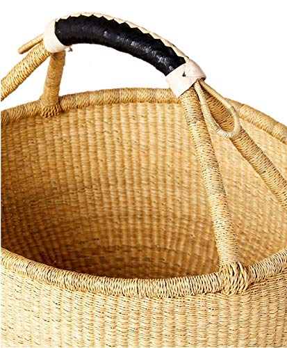 Extra Large Ghana Bolga African Dye-Free Market Basket with Black & Tan Handle - (Extra Large: 16β-18β Across)