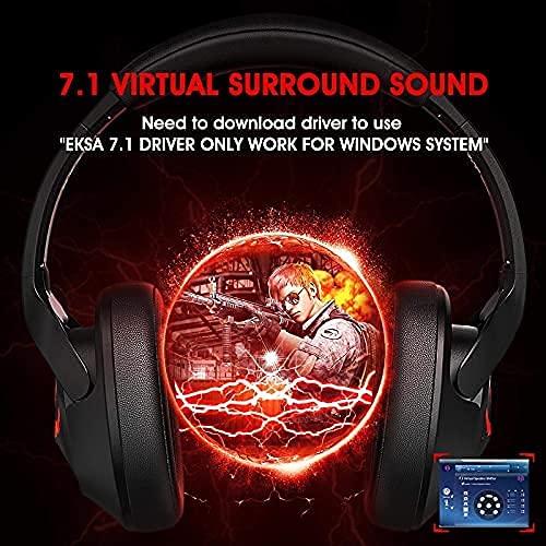 EKSA USB Gaming Headset - 7.1 Surround Sound Headphones with Breathable Earmuffs - Noise Cancelling Mic - Gaming Headphones for PC, PS4, Xbox One S/X, Android
