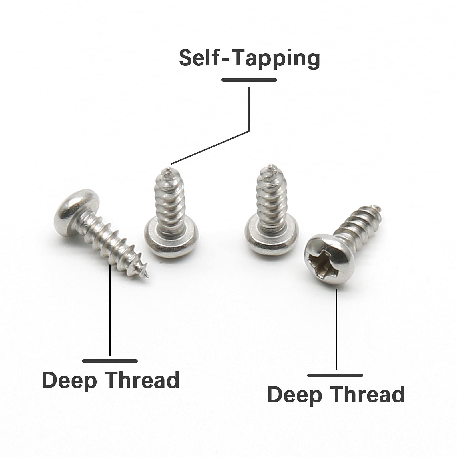 Qjaiune 100Pcs #2 x 1/4" Pan Head Sheet Metal Screws, 18-8 Stainless Steel Screws Full Thread Phillips Screws, Self-Tapping Screws for Wood Drywall Plastic