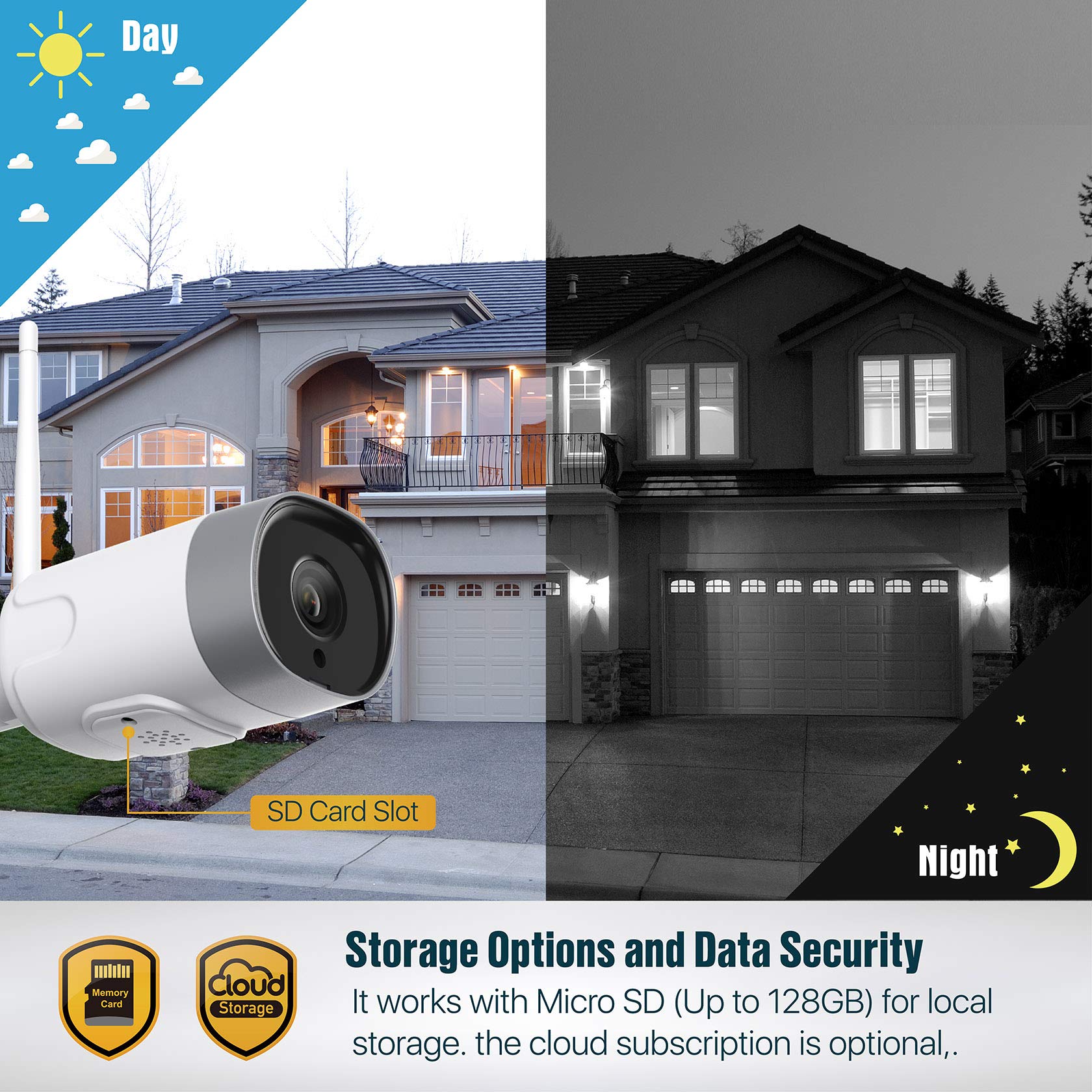 faleemi WiFi Outdoor Camera, 1080P Home WiFi Camera with Night Vision, Motion Detection, 2-Way Audio, IP66 Waterproof, SD Card Slot and Cloud Storage, Compatible with Android/iOS