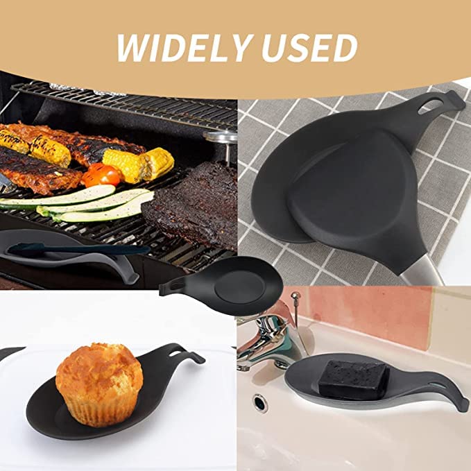 1pcs Silicone Spoon Rest 9 inches Large Size for kitchen Counter Silicone Utensils Ladle Holder Large Black