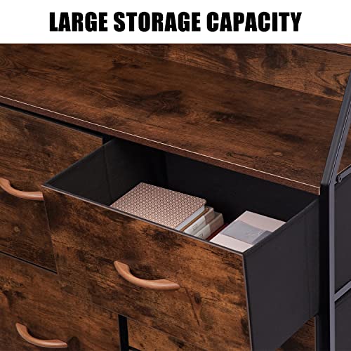 AIIT Kinlife Drawer Dresser Storage Tower, 5-Drawer Organizer Unit with MDF Board Tabletop, Organizer Tall Fabric Storage Tower for Bedroom Kitchen Living Room Study Entryway