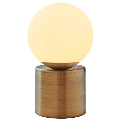 Amazon Brand β Rivet Modern Glass Globe Living Room Table Desk Lamp With LED Light Bulb - 7 x 10 Inches, Brass Finish