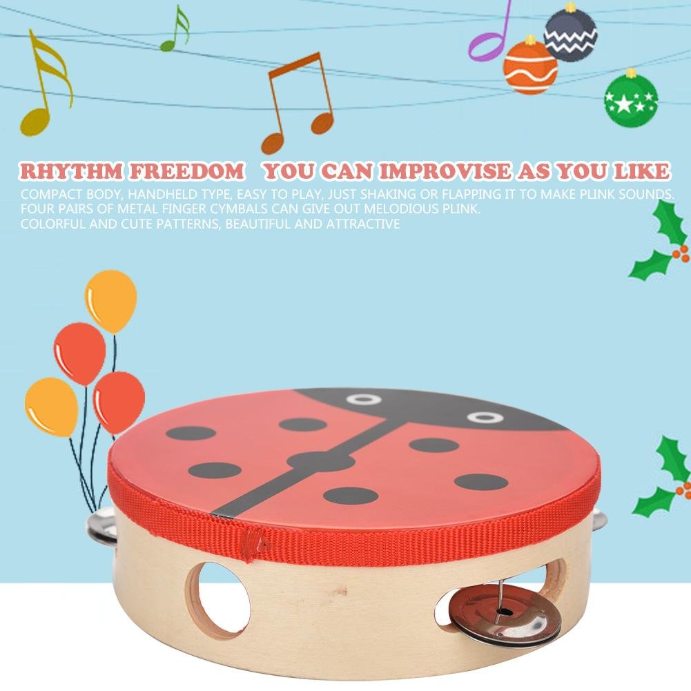 15cm Wood Handheld Tambourine Metal Jingles Hand Held Percussion Drum for Kids Dance Song Gifts(1#)