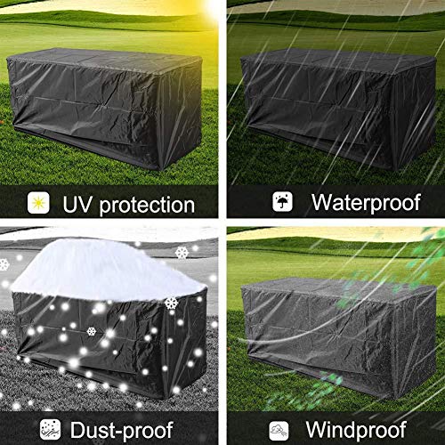 Hapover Patio Deck Box Cover Waterproof Storage Box Cover Outdoor Storage Ottoman Bench Protector Oxford Deck Anti-UV Top Cover for Deck Boxes with Drawstring 62"x30"x27" Black