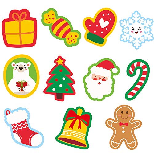 Whaline Christmas Mini Colorful Cut-Outs 44Pcs Assorted Holiday Cut-Outs Santa Xmas Tree Snowflake Classroom Winter Decoration for Bulletin Border Office Party Favor Supplies, 11 Designs