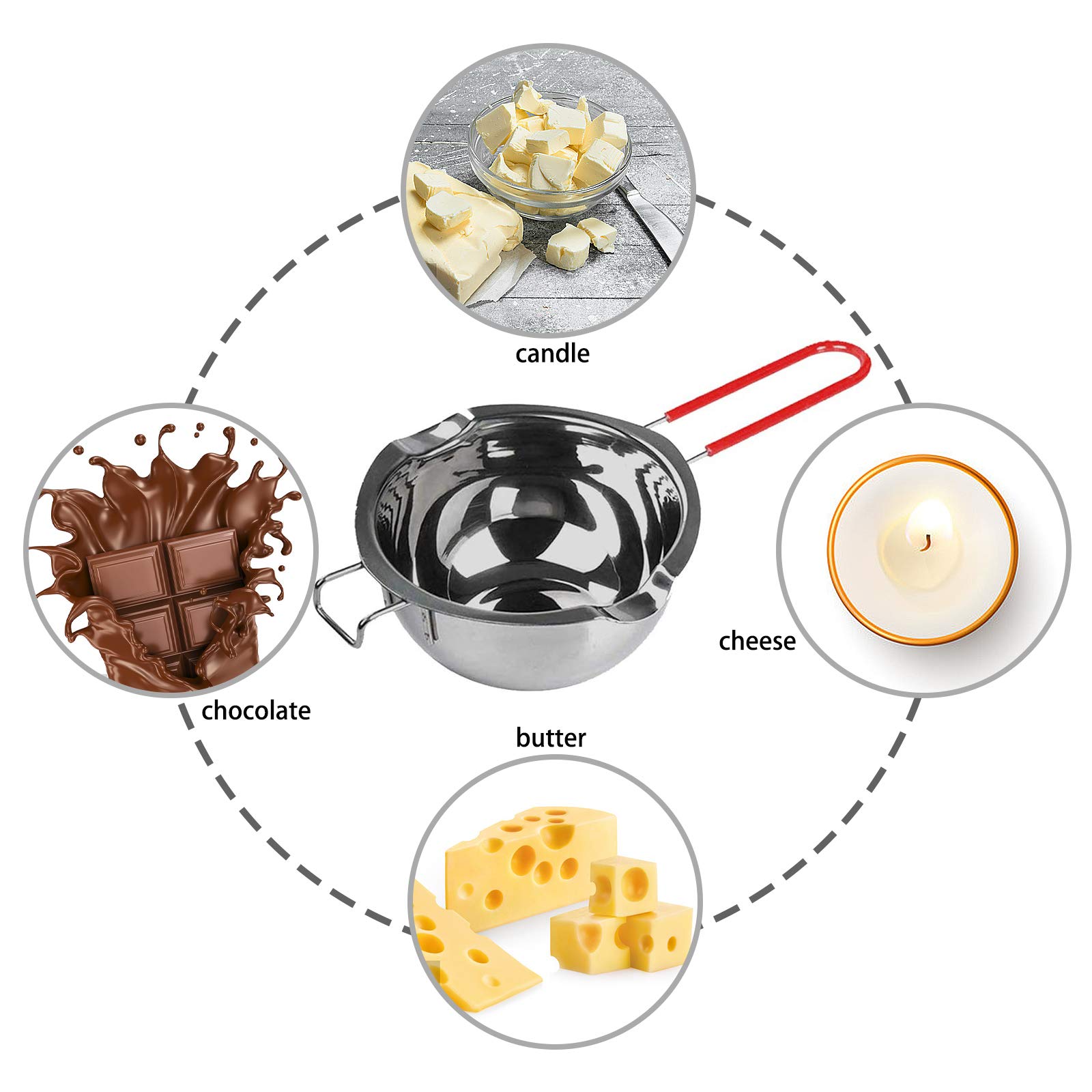 2 Pack Stainless Steel Double Boiler Pot with Heat Resistant Handle, Melting Pot Universal for Melting Chocolate, Butter, Cheese, Caramel and Candy, Capacity 450ML/900ML