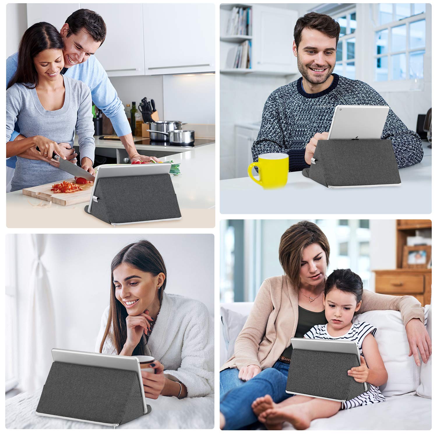 MoKo Tablet Pillow Stand, Pillow Lap Holder for iPad Tablet up to 11" for Xmas Gift, eReaders, Fit with iPad 9 10.2",iPad Mini 6 8.3",iPad 10th,iPad Pro 11 2022,Air 4, Galaxy Tab S6/S7, Space Gray