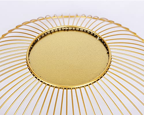 IBWell Short Curved-Edge Modern Creative Stylish Single Tier Dish,Metal Iron Wire Fruit Vegetables Bread Decorative Stand Serving Bowls Basket Holder (Gold)