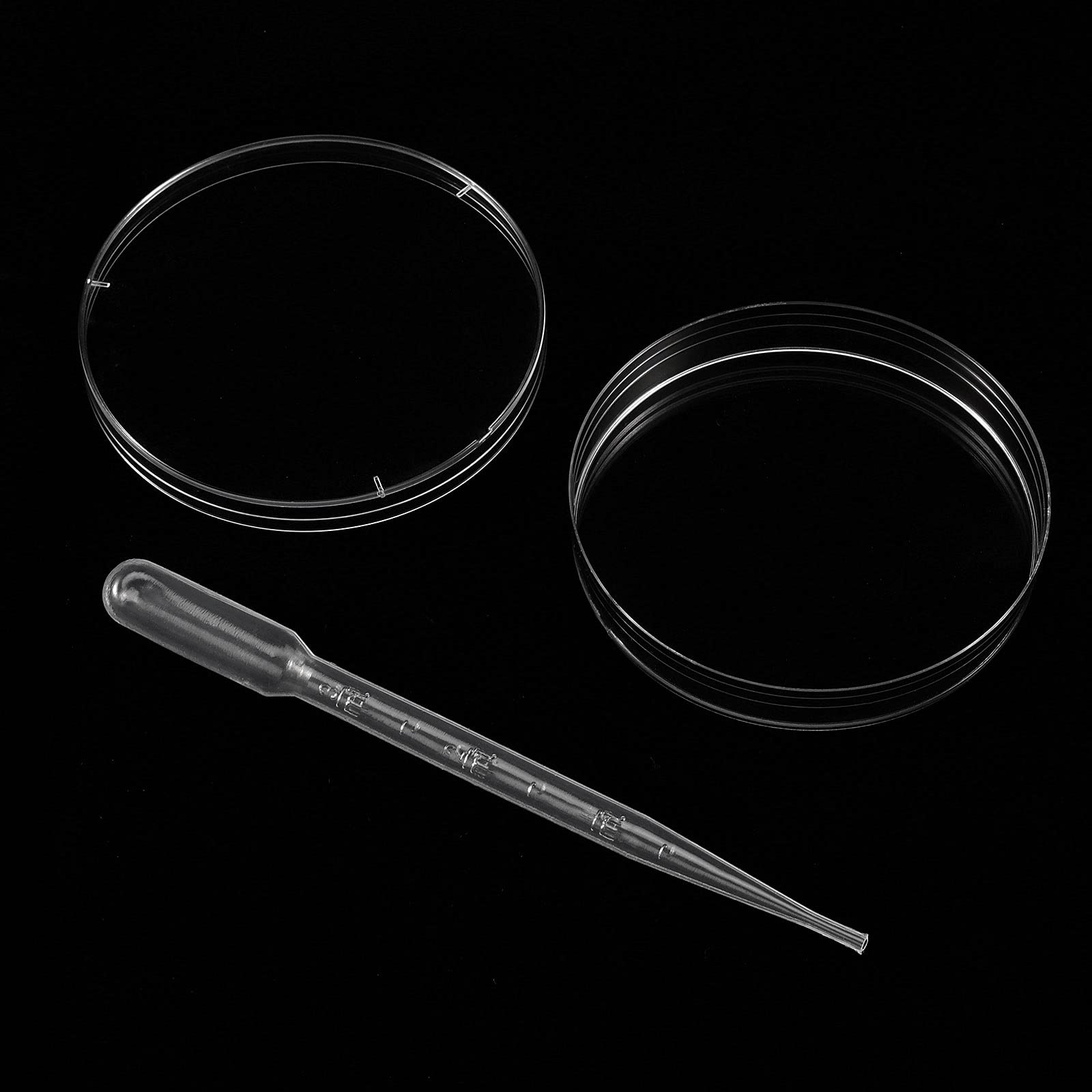 SEUNMUK 80 Pack Dia 90mm x 15mm Plastic Petri Dishes with Lid, Sterile Petri Dishes, Lab Petri Dishes with 200 PCS 3ml Transfer Pipettes for School and Laboratories