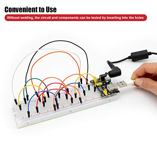 Breadboard Kit with Power Supply for Electronics, 65 Pieces M/M Bread Jumper Wires(12/16/20/25cm), 1 Piece Power Supply Module MB 102(5V/3V), 1 Piece 830 Tie-Points Breadboard