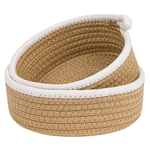 LLixinJu Small Basket Small Baskets for Organizing Small Rope Basket Small Woven Basket Set of 2 Key Basket Round Mini Storage Bins for Bathroom Desk Organizer Gifts, XS Brown