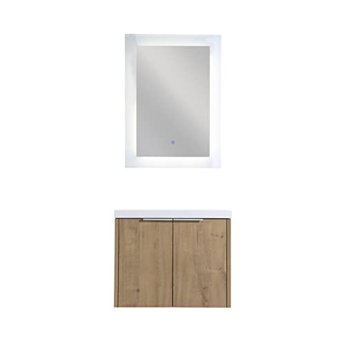 24-Inch Wall Mounted Bathroom Vanity with Sink Combo Modern Single Bathroom Vanity Set with Top Basin & Storage Cabinet Wood Hanging Bath Cabinet w/Resin Sink for Bathroom(Oak White-24'')