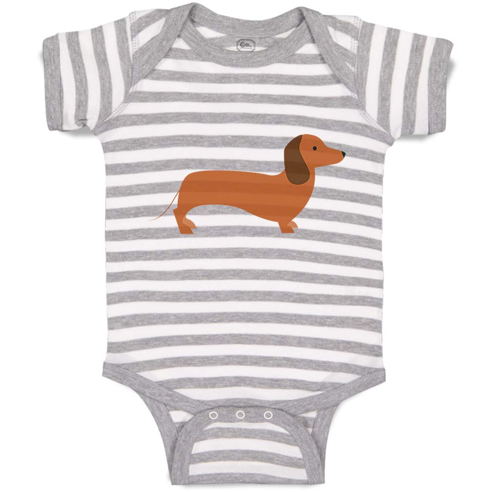 Custom Personalized Baby Bodysuit Dachshund Dog Lover Pet A Funny Cotton Boy & Girl Striped Baby Clothes Stripes Gray White Design Only 6 Months