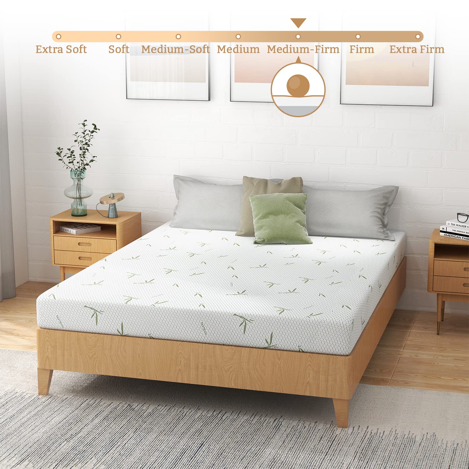 wOod-it Queen Size Mattress in a Box, 6 inch Cooling Gel Memory Foam Bed Mattresses Made in USA with Breathable Bamboo Cover, Medium Firm