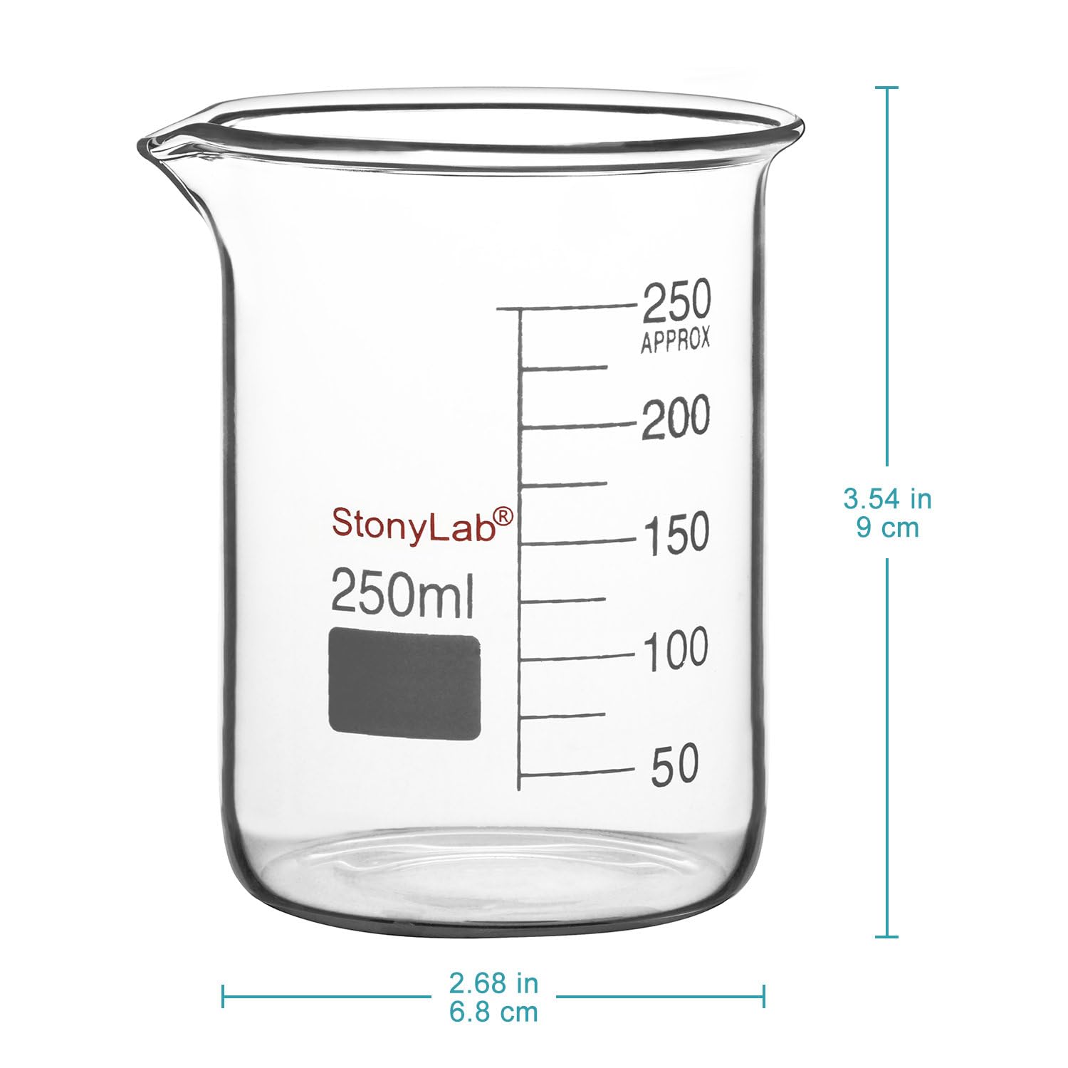 stonylab Glass Beaker, 1 Pack Borosilicate Glass Graduated Low Form Griffin Beaker with Pouring Spout Lab Beaker, 250 ml