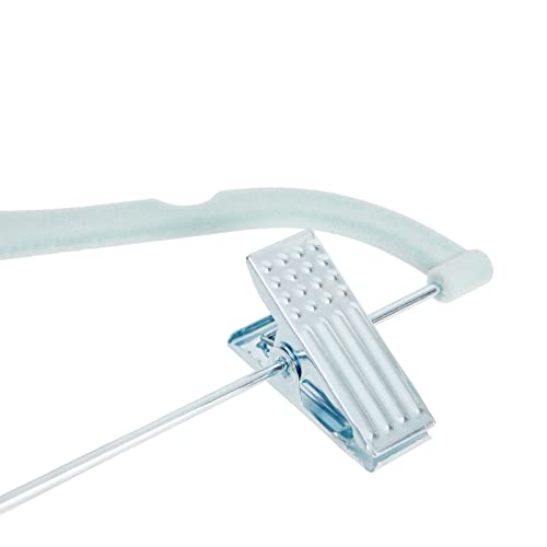 24-Pack Light Blue Velvet Hangers with Movable Clips for Baby and Kids Clothes, Slip-Resistant, Space-Saving for Pants, Leggings, Skirts, Shorts, Jackets, 360 Degree Swivel Hook (12x8 in)