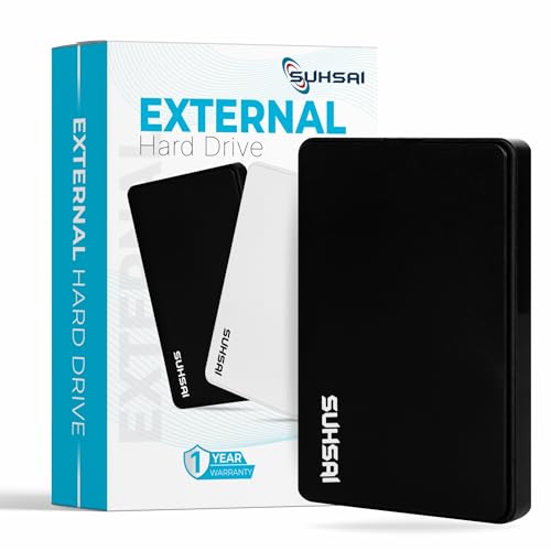 SUHSAI Portable 500GB External Hard Drive, HDD Backup Storage with USB 2.0 Fast Data Transfer, Ultra Slim & Light Hard Disk 2.5” Compatible with PC, Mac, Window, Laptop, and Desktop (Black)