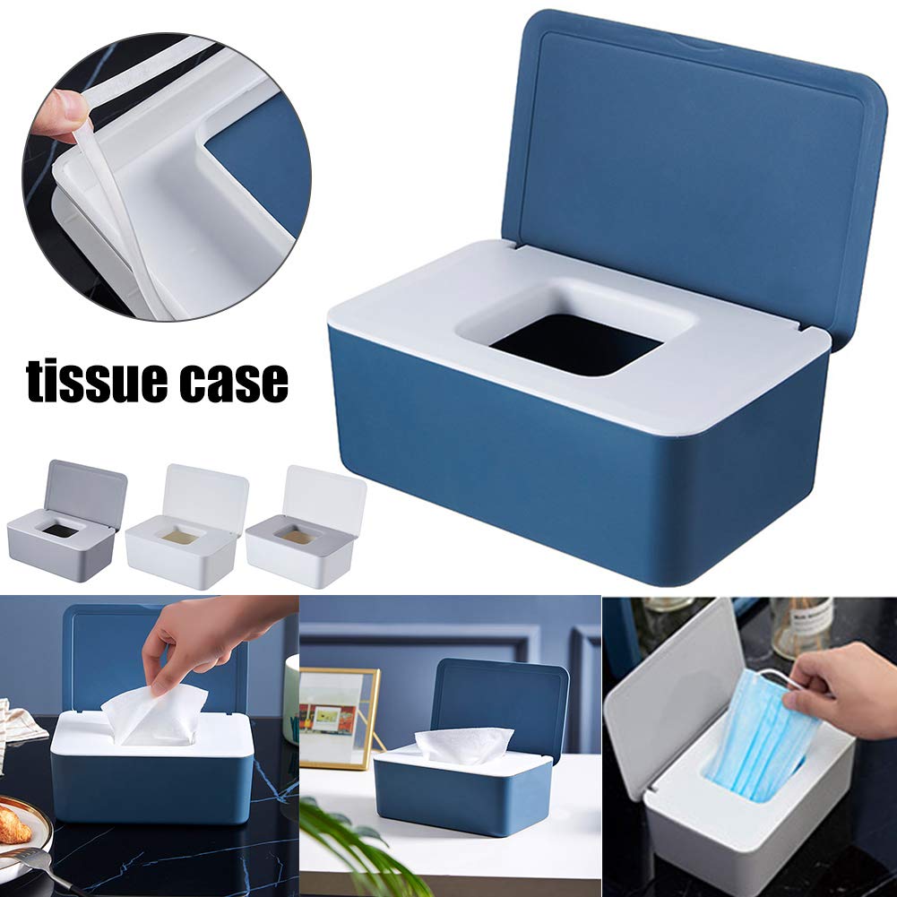 Brianer Wet Wipes Dispenser, Dry Wet Tissue Paper Case Dustproof Tissue Storage Box Case, Dispenser Holder with Lid for Home Office Desk (Blue White)