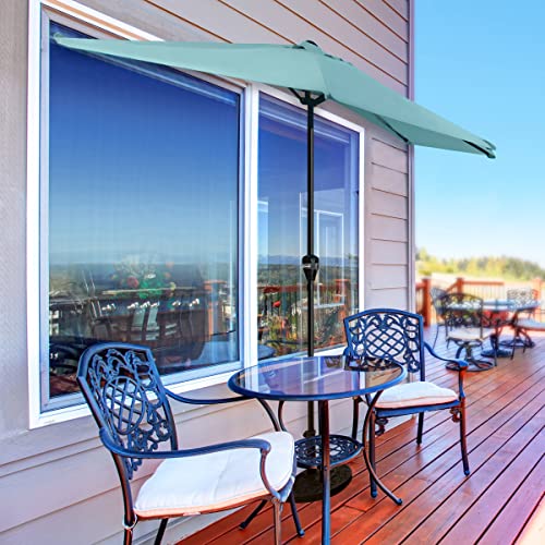 9-Foot Half Patio Umbrella β Easy Crank Semicircle Opening Shade Canopy β For Against a Wall, Porch, or Balcony Furniture by Pure Garden (Blue)