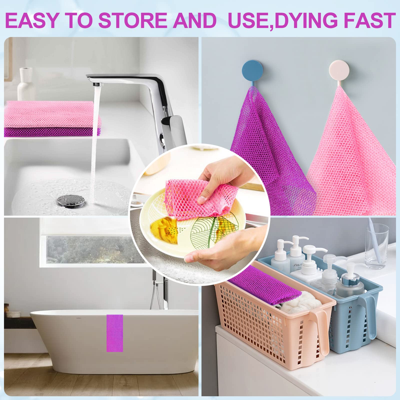 2 Pcs African Net Sponge,African Exfoliating Net,Long Exfoliating Bath Sponge,African Towel Exfoliating,Nylon Net,African Net Wash Cloths,Multipurpose net,Back Scrubber for Shower(Pink,Purple)