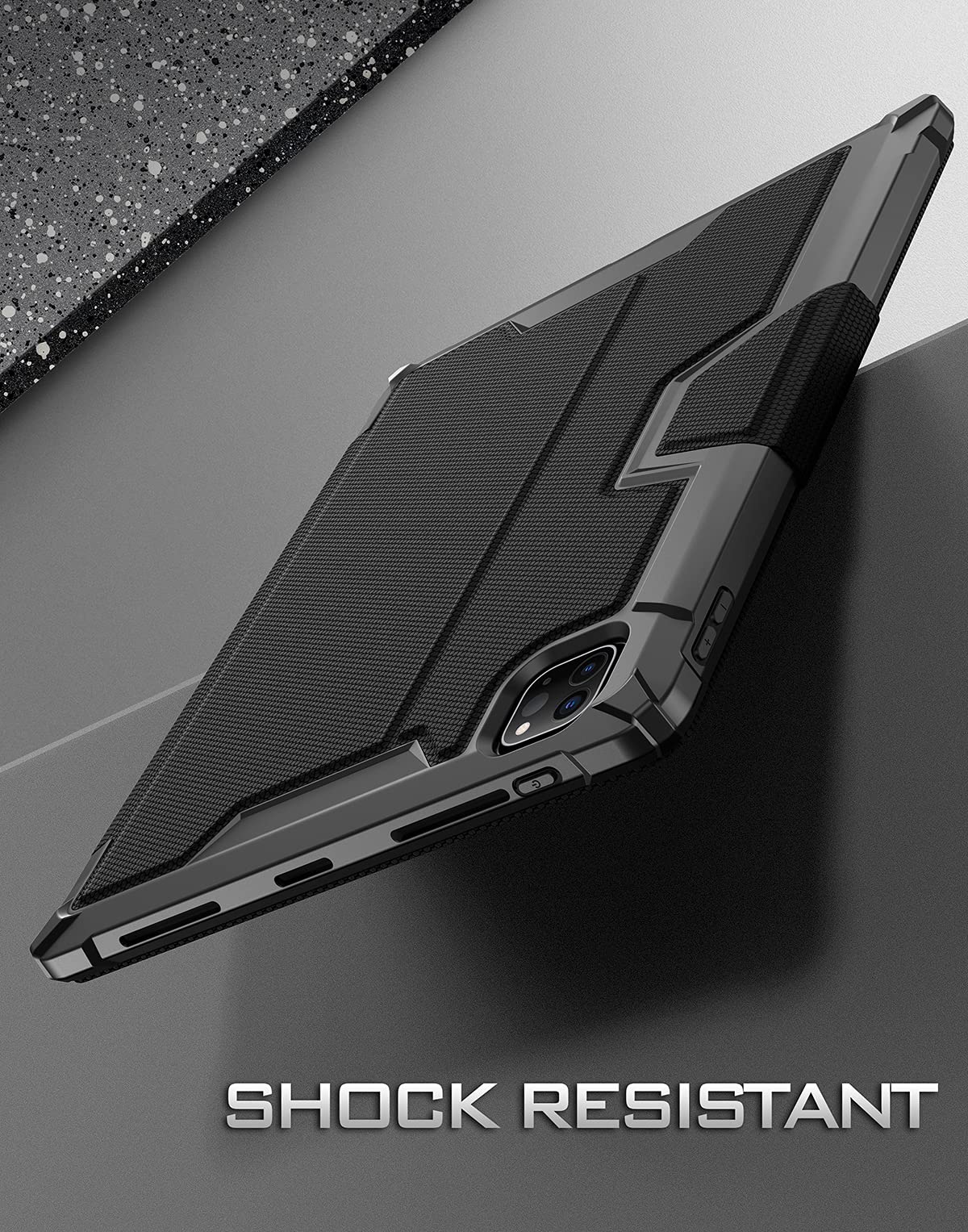 Poetic Explorer Case Designed for iPad Pro 11 Inch 4th Gen 2022/3rd Gen 2021/2nd Gen 2020/1st Gen 2018, Three Layers Tough Stand Cover Case with Built-in Screen Protector and Pencil Holder, Black