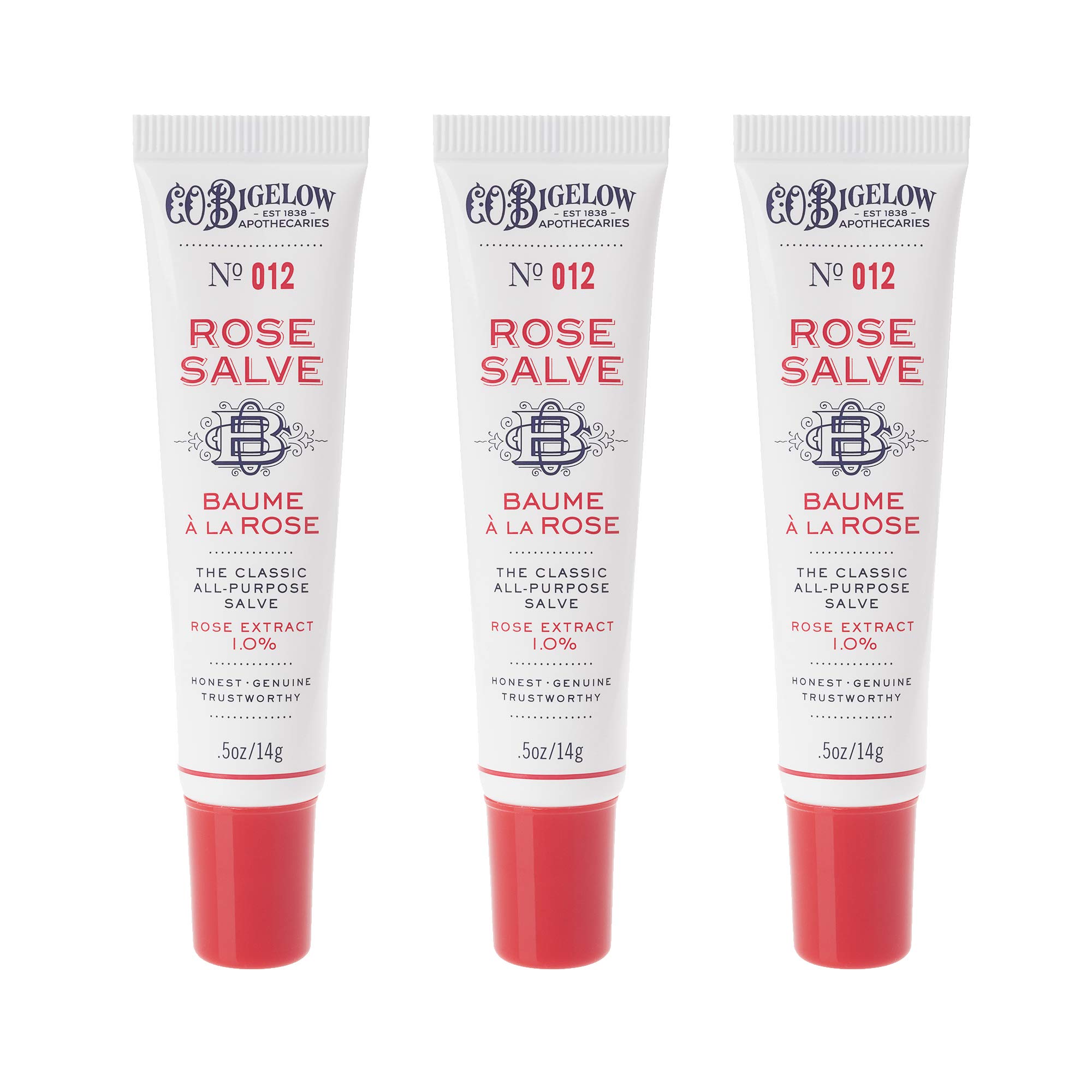 C.O. Bigelow Rose Salve Lip Balm Tubes 3 Pack, All Purpose Salves Moisturizing for Chapped Lips and Dry Skin