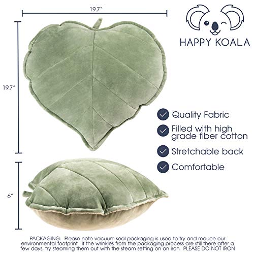 Happy Koala Soft Decorative Leaf Shaped Throw Pillow Cushion [Green] 19 x 19 inch Great for Bedroom, Sofa, Couch, Living Room