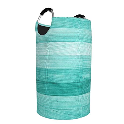 Kiuloam Teal Turquoise Green Wood 82L X-Large Storage Basket Collapsible Organizer Bin Round Laundry Hamper for Nursery Clothes Toys