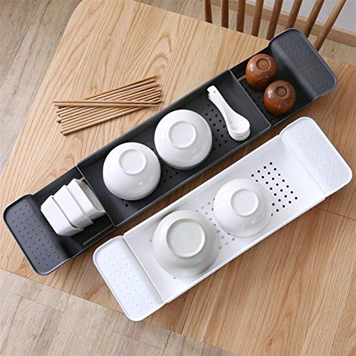 KJGHJ Extendable Bathroom Shelf Bathtub Tray Shower Caddy Bamboo Bath Tub Rack Towel Wine Book Holder Storage Organization Accessories Bathtub Caddy Tray (Color : Black)