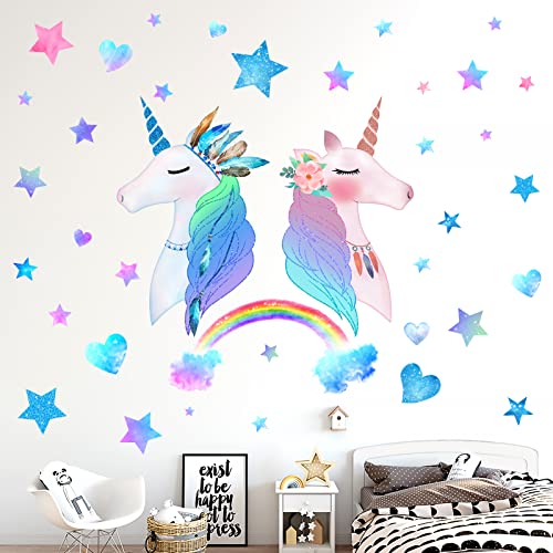 74 PCS Unicorn Bedroom Decor for Girls, Removable Wall Stickers for Kids, Girls Room Decorations for Bedroom, 3 Sheet Large Size