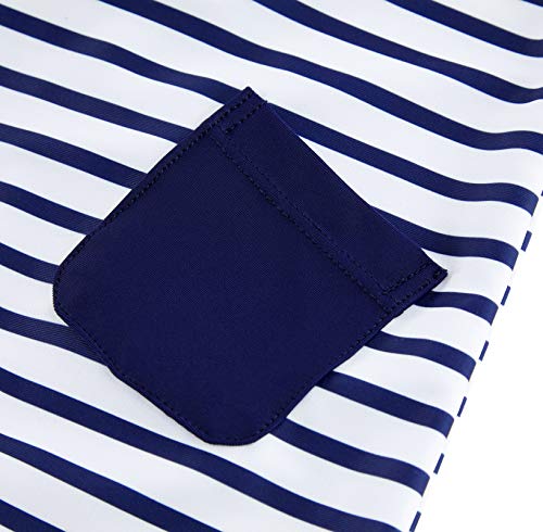 Baby Swimsuit Boy One Piece Rashguard with Hat UPF 50+ Sun Protection ,Blue Stripes,6-9 Months