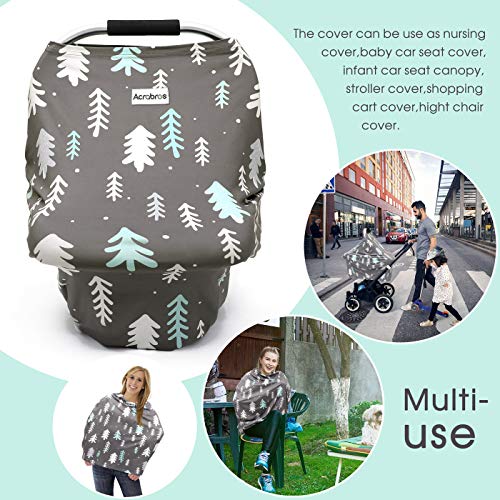 Baby-Car-Seat-Covers-ACRABROS Multifunctional Infant Car Seat Canopy,Nursing Cover Breastfeeding Scarf Soft Breathable Stretchy 360 Coverage,for Boys Girls,Gray