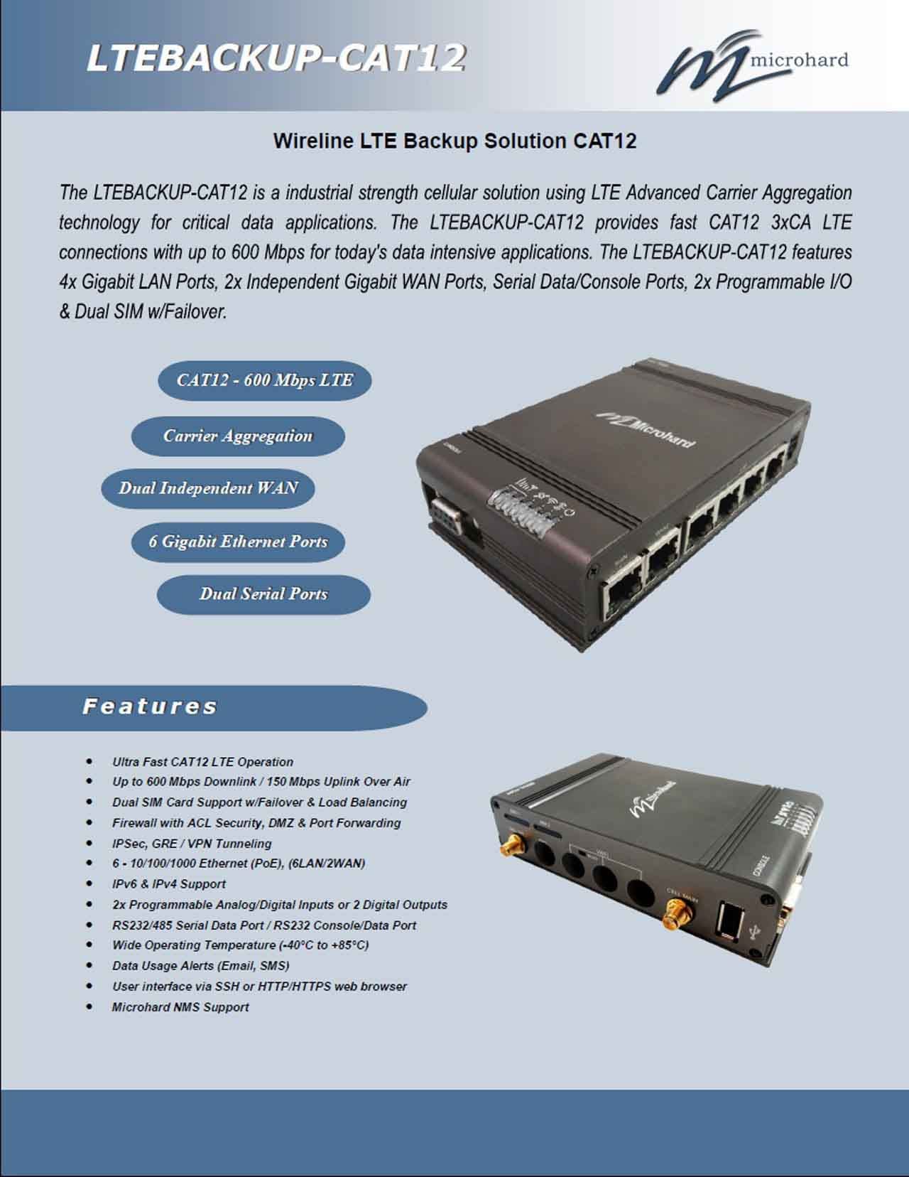 Microhard BulletPlusAC-CAT12 LTE Advanced Carrier Aggregation CAT12 Gateway w/802.11ac