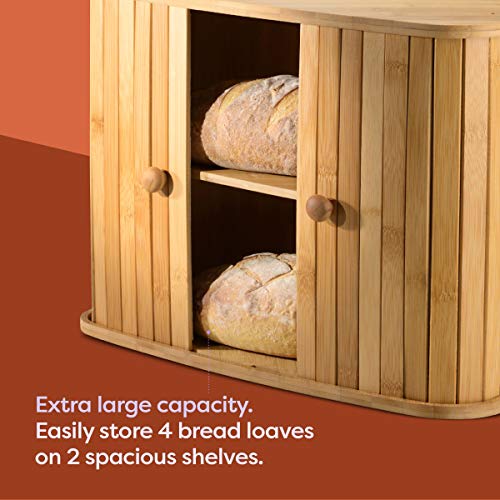 Klee Wooden Bread Box | Bamboo Bread Holder | Corner Bread Keeper Storage Box, Fully Assembled