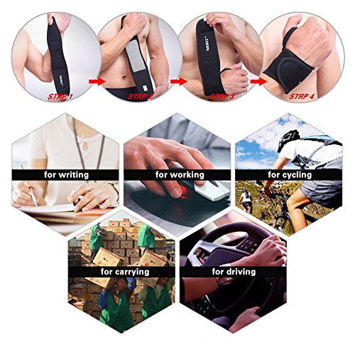 2 Packs Self-Heating Magnetic Wrist Support Brace Adjustable Protect Wrap for Working Cycling Running Sports for Men and Women,One Size (Black)