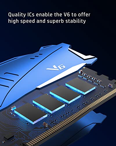 HP V6 RAM 16GB Kit (8GBx2) DDR4 3000MHz CL16 1.35V Desktop Computer Gaming Memory, Blue - 7TE39AA#ABC