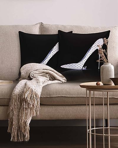 2 Packs Decorative Cotton Throw Pillow Covers, Black White Dots High Heels 18 x 18 Inch Square Reversible Soft Cushion Case for Couch Bedroom Sofa Living Room Chair Car