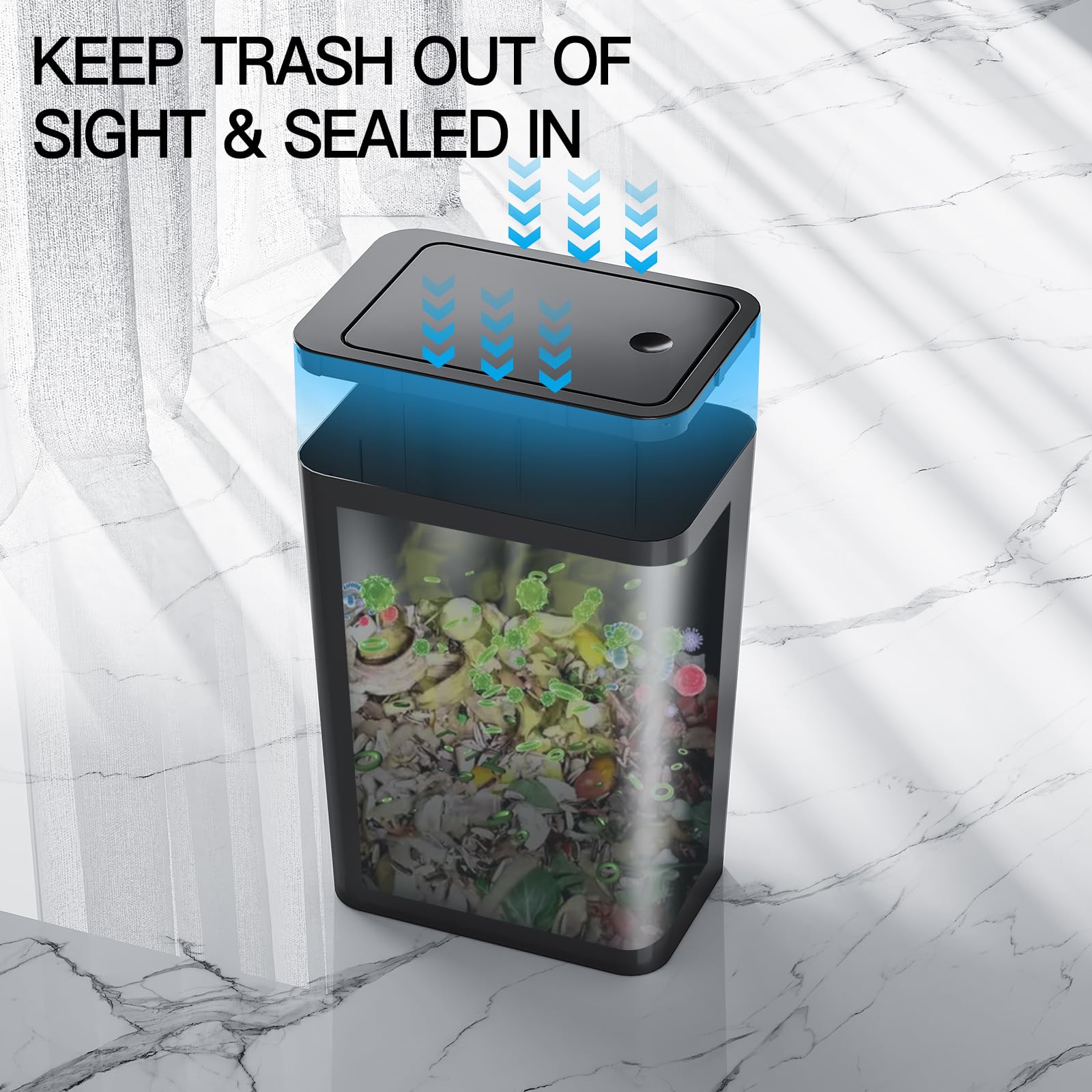 2 Pack Bathroom Trash Can with Lid, 4 Gallons/15L Slim Garbage Can with Pop-up Lid, Small Trash Bin, Plastic Dog Proof Trashcan, Waste Basket for Bathroom, Bedroom, Kitchen, Office, Dorm, Grey