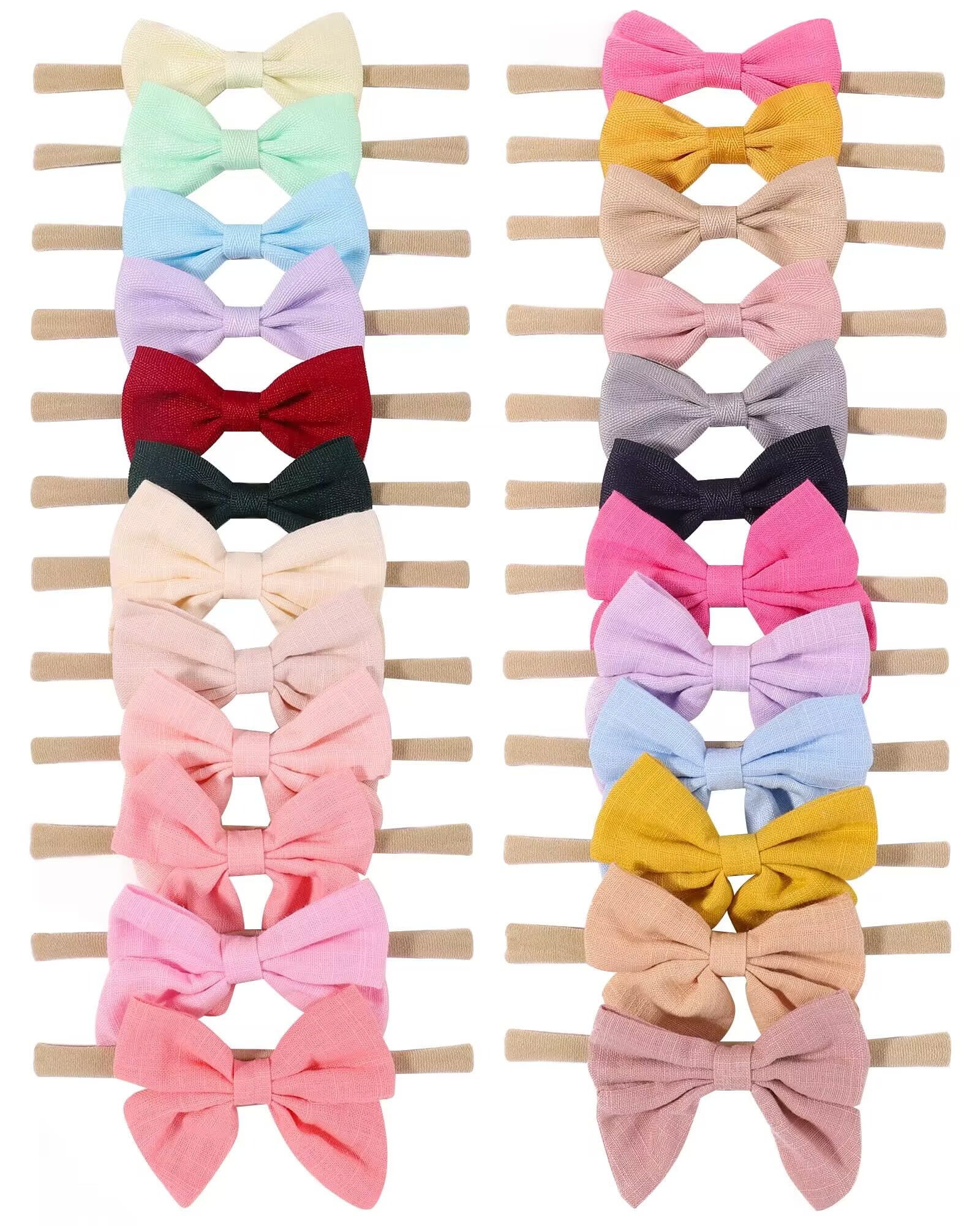doboi 24pcs Baby Girls Flower and Hair Bows Headbands Soft Nylon Hairbands Elastic Hair Accessories for Newborns Infants Toddlers and Kids