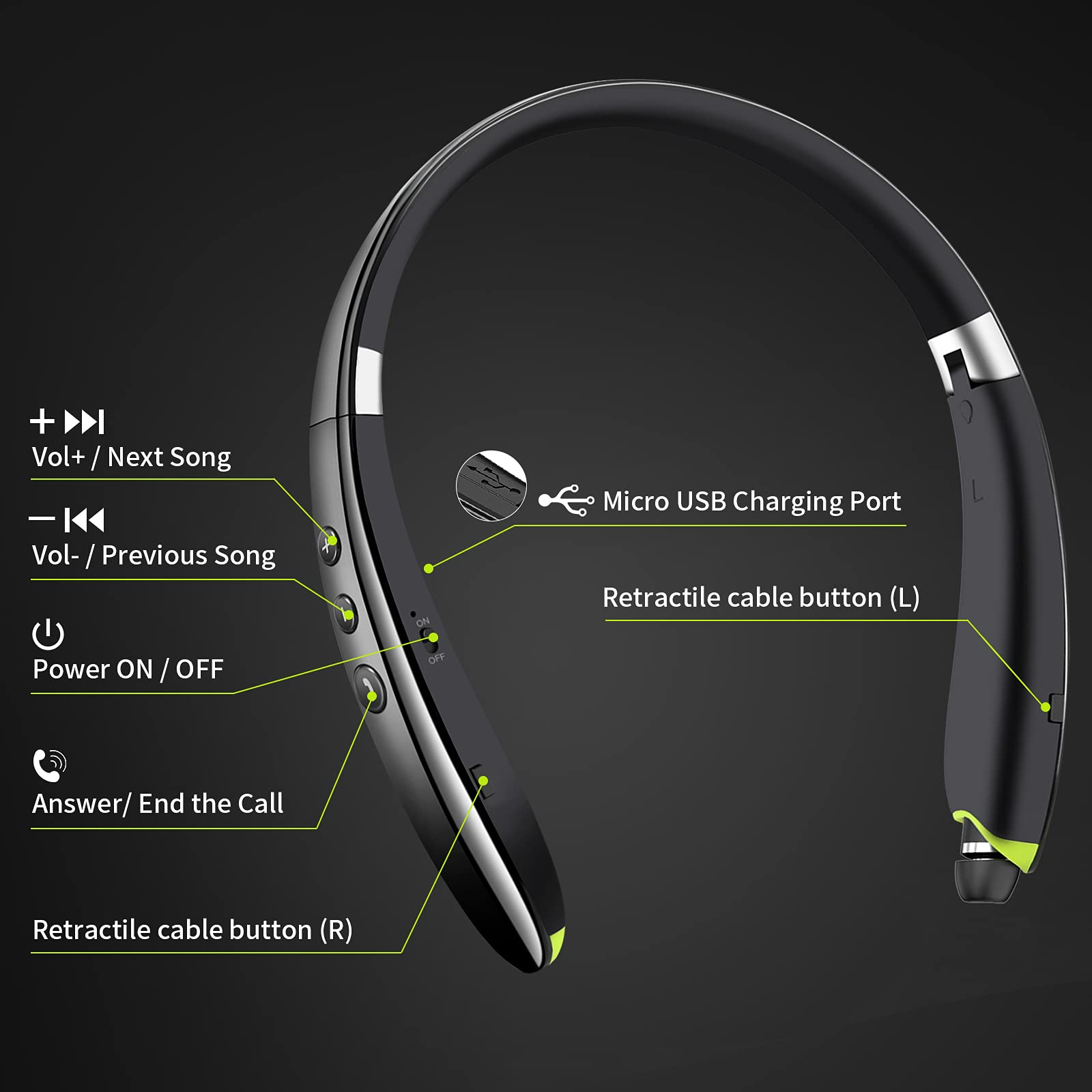 LOVOCOO Bluetooth Headset, [2021 Upgraded] Neckband Bluetooth Headphones with Retractable Earbuds, Noise Cancelling Stereo Wireless Earphones with Mic for Sports Office (with Carry Case)