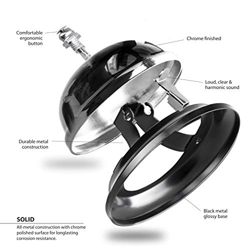 Call Bell Chrome Finish. Hand front desk ringing bell service hotel, counter, school teacher classroom, restaurant, reception, Hospitals, warehouse, office, dinner, kitchen, elderly ring. 3.38"/Silver