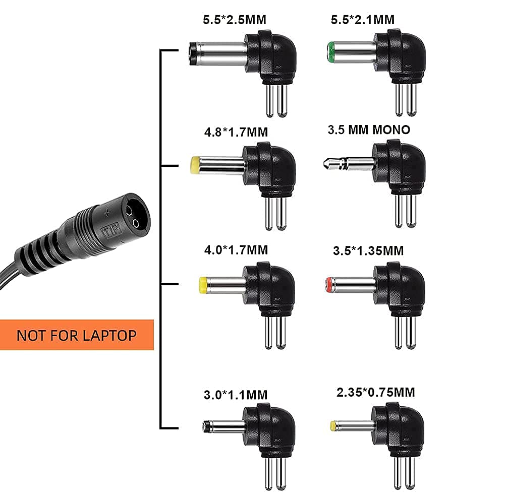 Aisilk Multi-Voltage AC DC Power Adapter 3V-12V 1000mA 1A Max 12W Universal Switching AC/DC Charger W/ 8 Adapter Plugs Compatible with 3V 4.5V 5V 6V 7.5V 9V 12V Electronic Devices