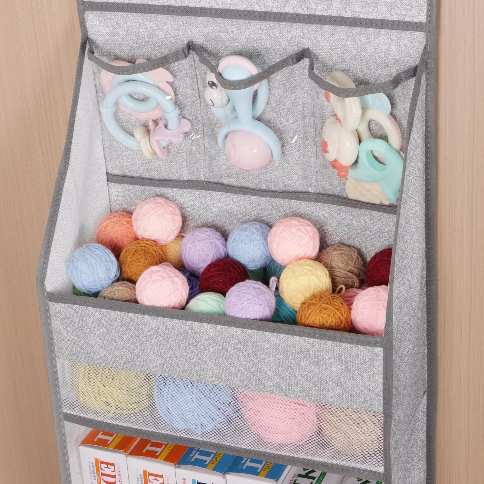 Univivi 6 - Layer Fabric Over the Door Organizer Gray Foldable Nursery Closet Storage, Large Hanging Door Organizer for Cosmetics, Toys and Sundries…